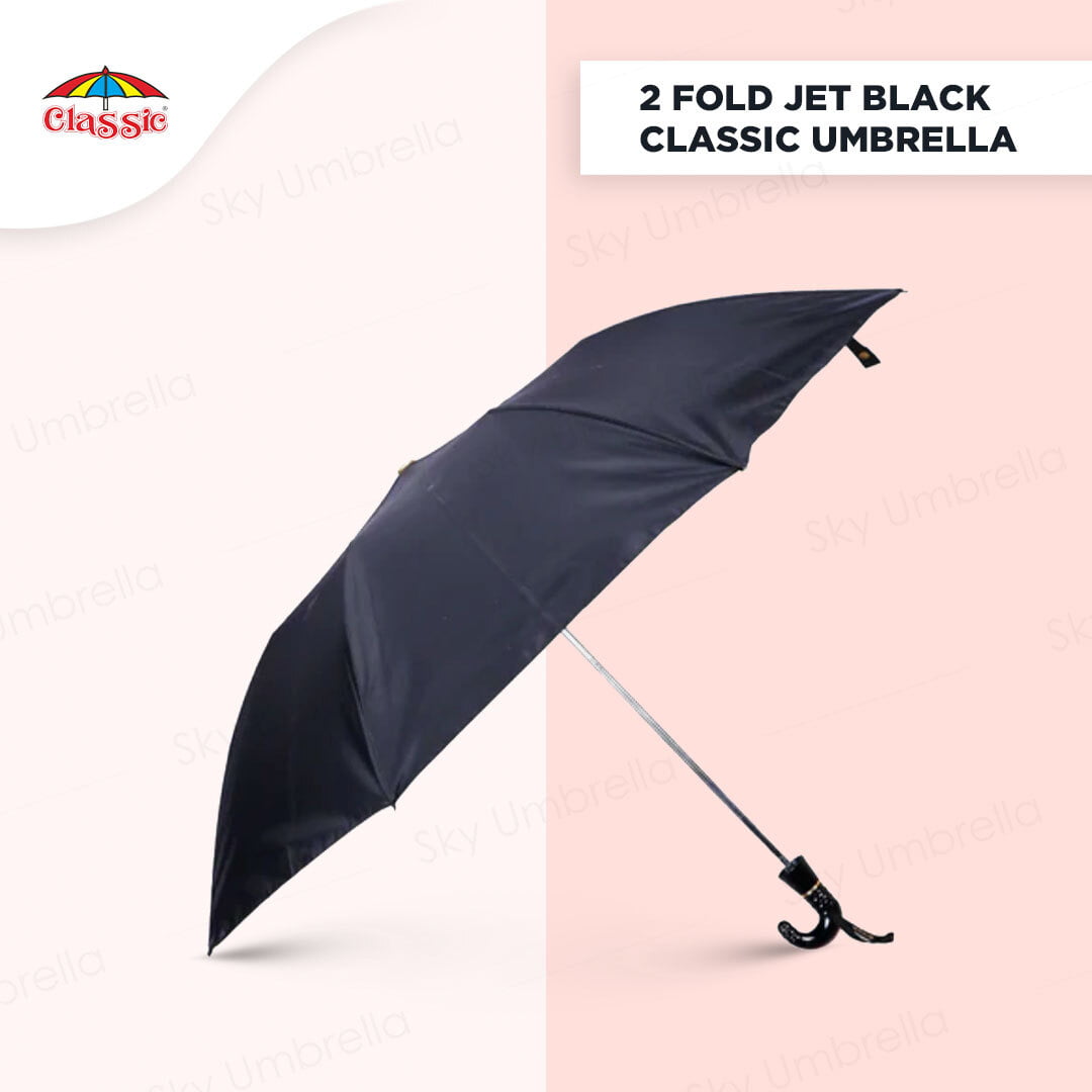 2fold Jet Black Silver Classic Umbrella