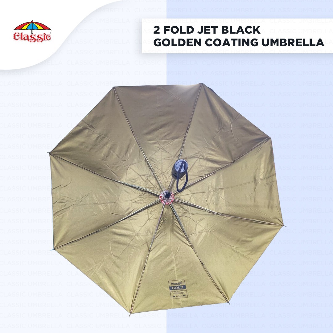 2FOLD JET BLACK GOLDEN COATING CLASSIC UMBRELLA