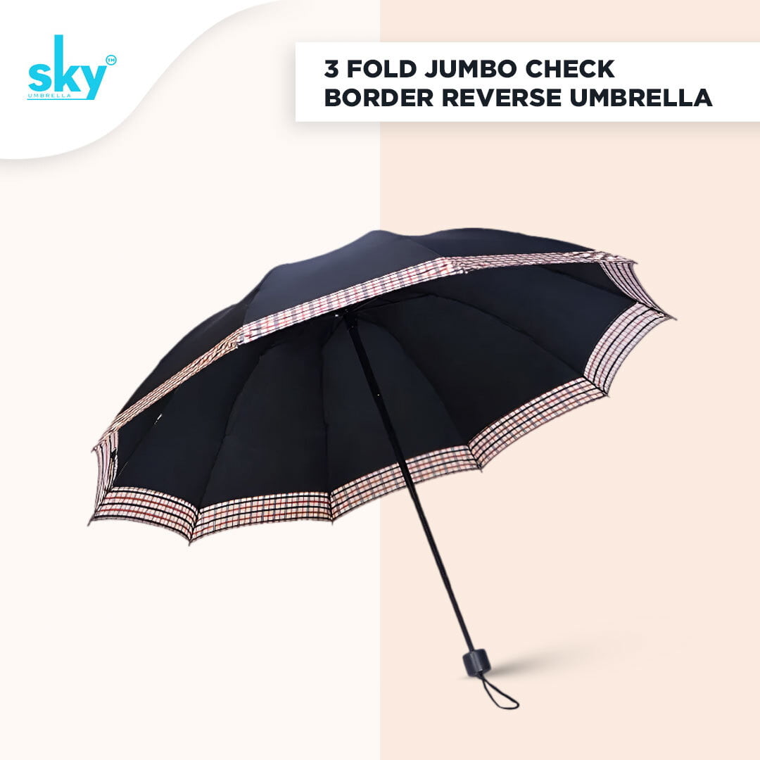 3Fold Inverted Jumbo Check Border Umbrella