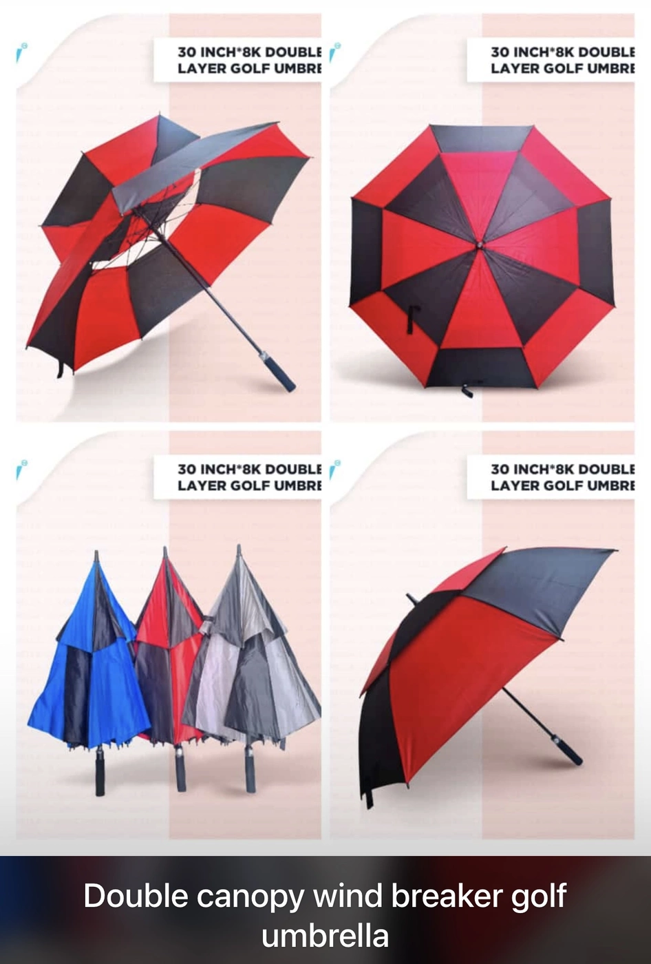 30-Inch Golf Double Layer Umbrella – Windproof, Durable, and UV Protection